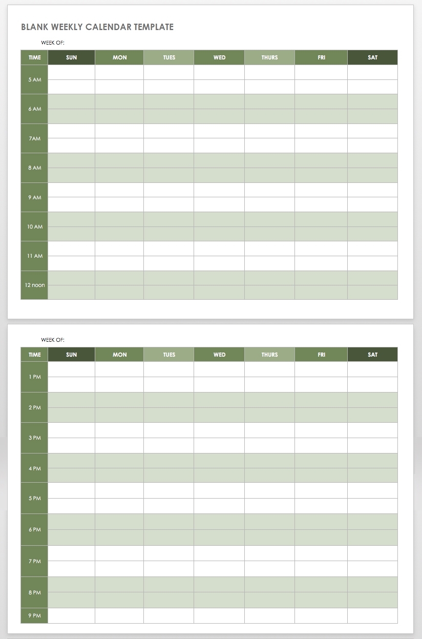 5 Day Calendar Printable Free