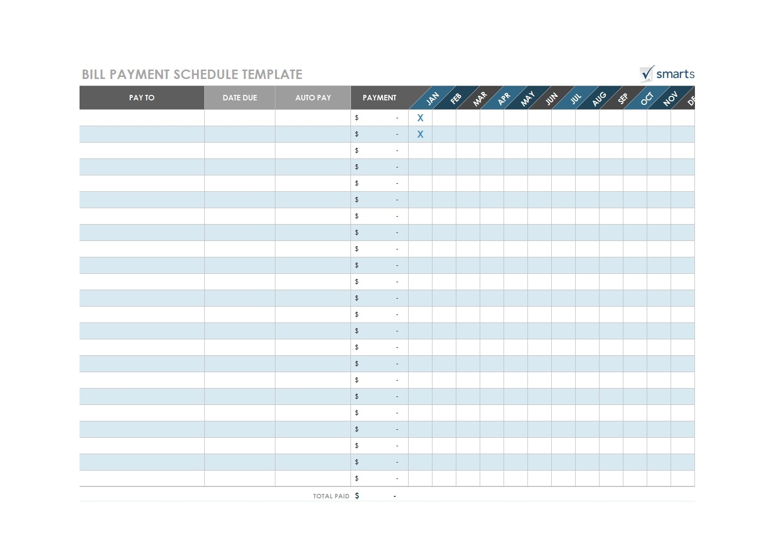 Utility Bills Payment Printable List