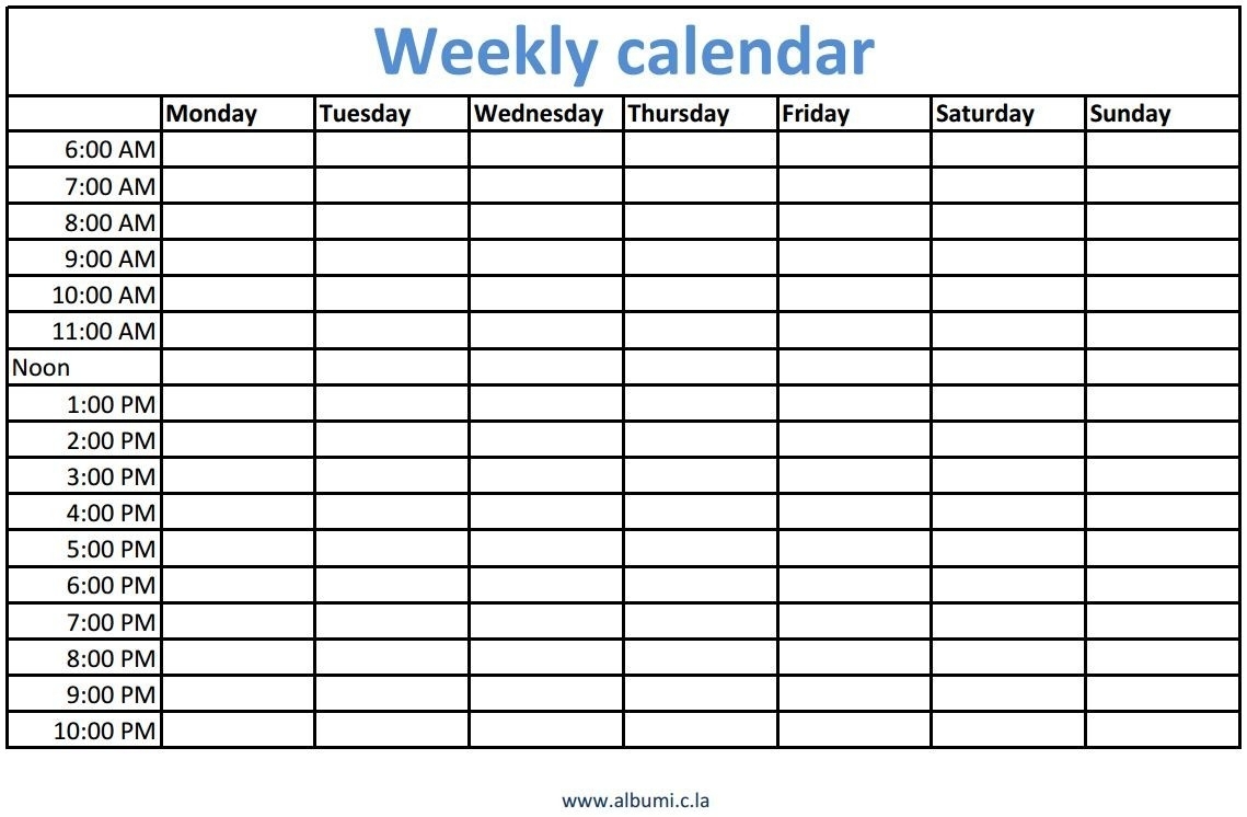 Blank Weekly Calendar With Times