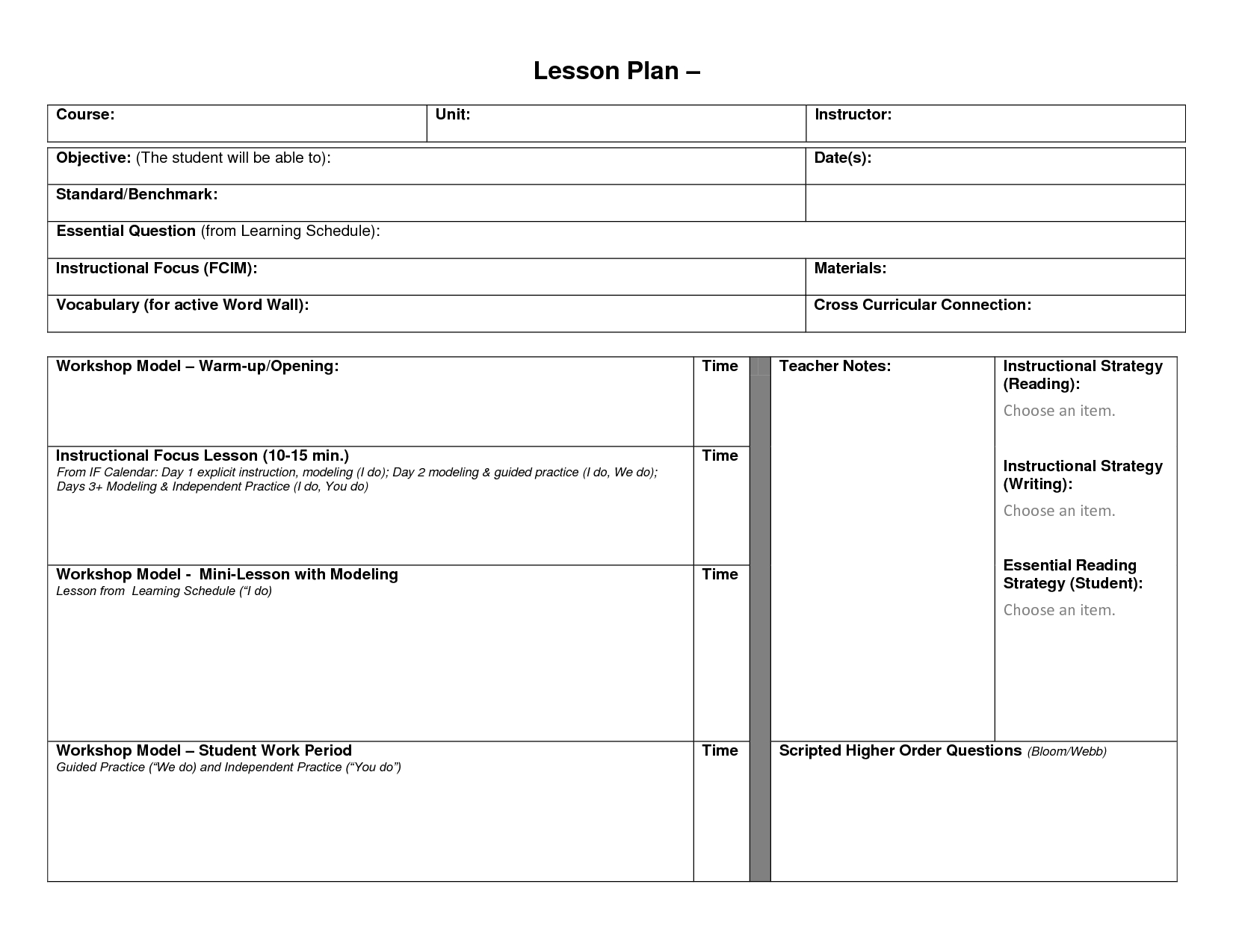 One Year Calendar Lesson Plan Templates