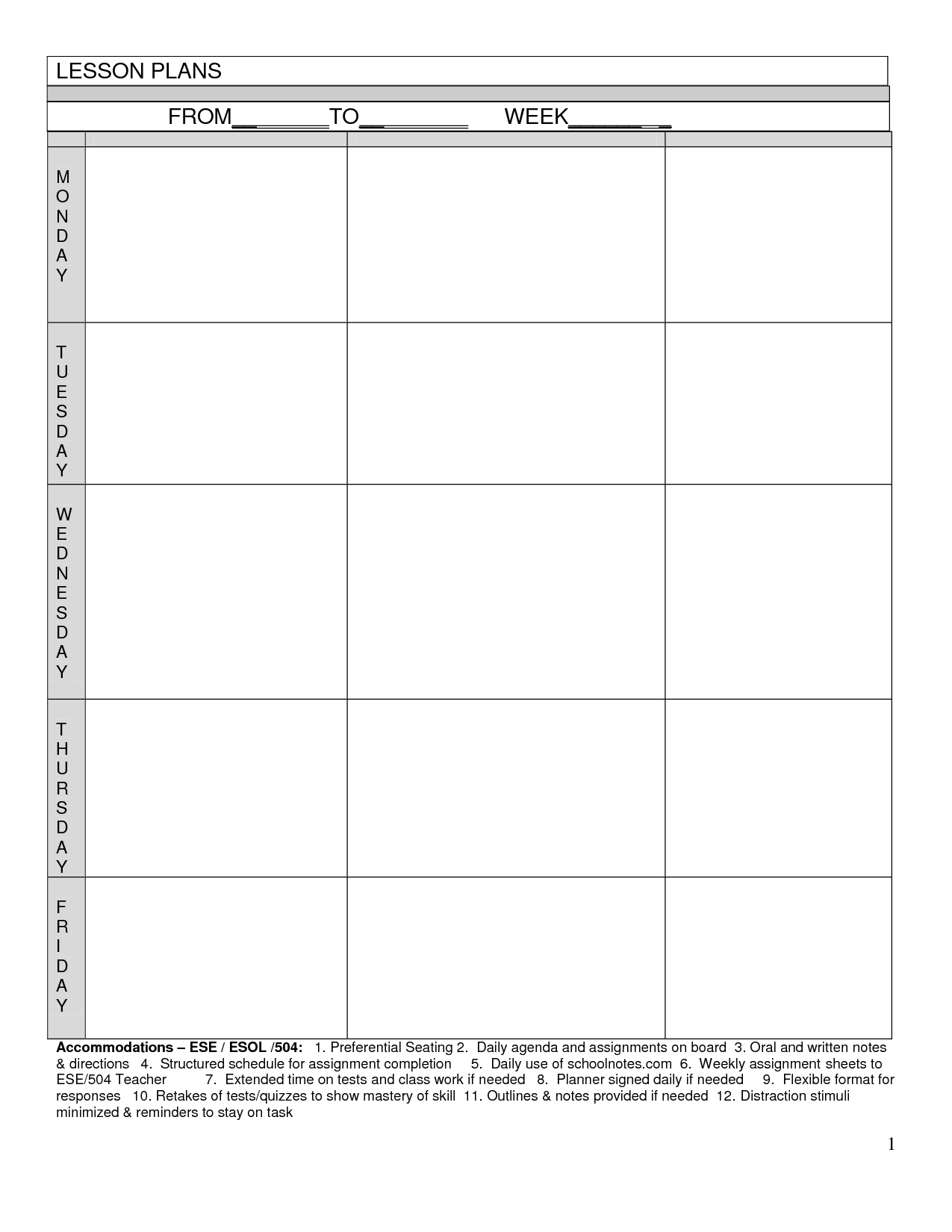 Free Lesson Planner Pcdop