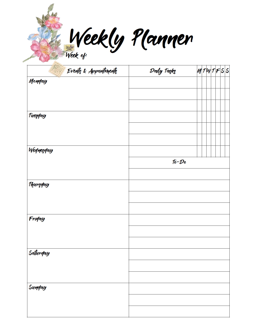 Monday Through Friday Planner Template