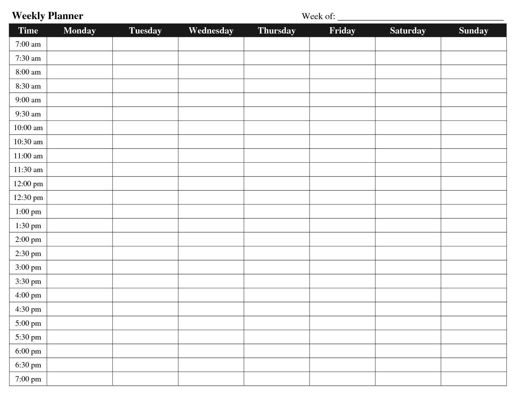 Blank 7 Day Calendar With Time