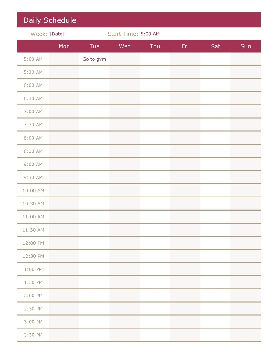 Calendar Day Planner Templates Free