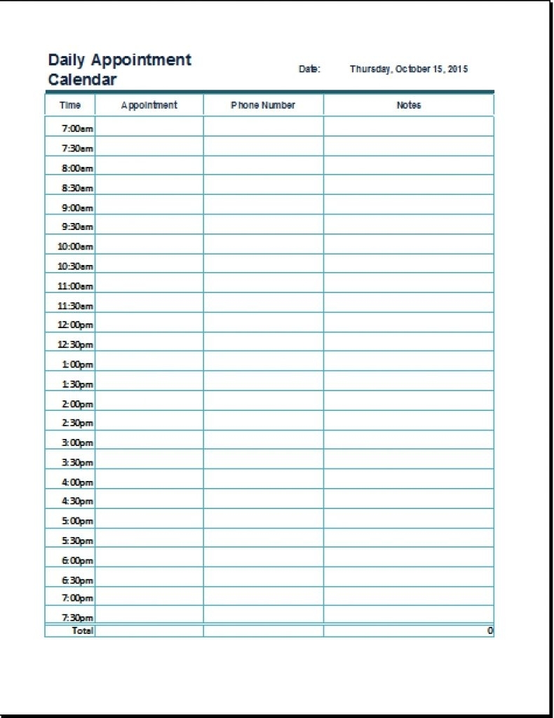 Free Printable Appointment Time Slots