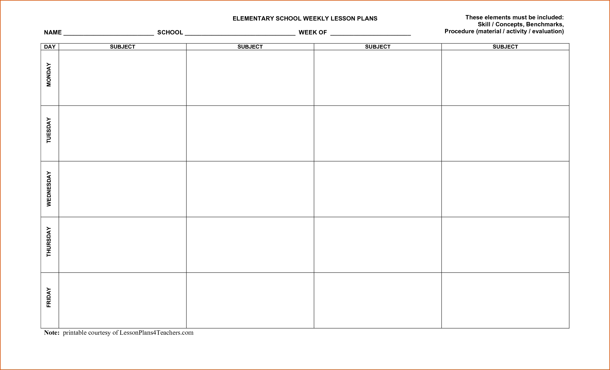 Lesson Plan Calendar Template