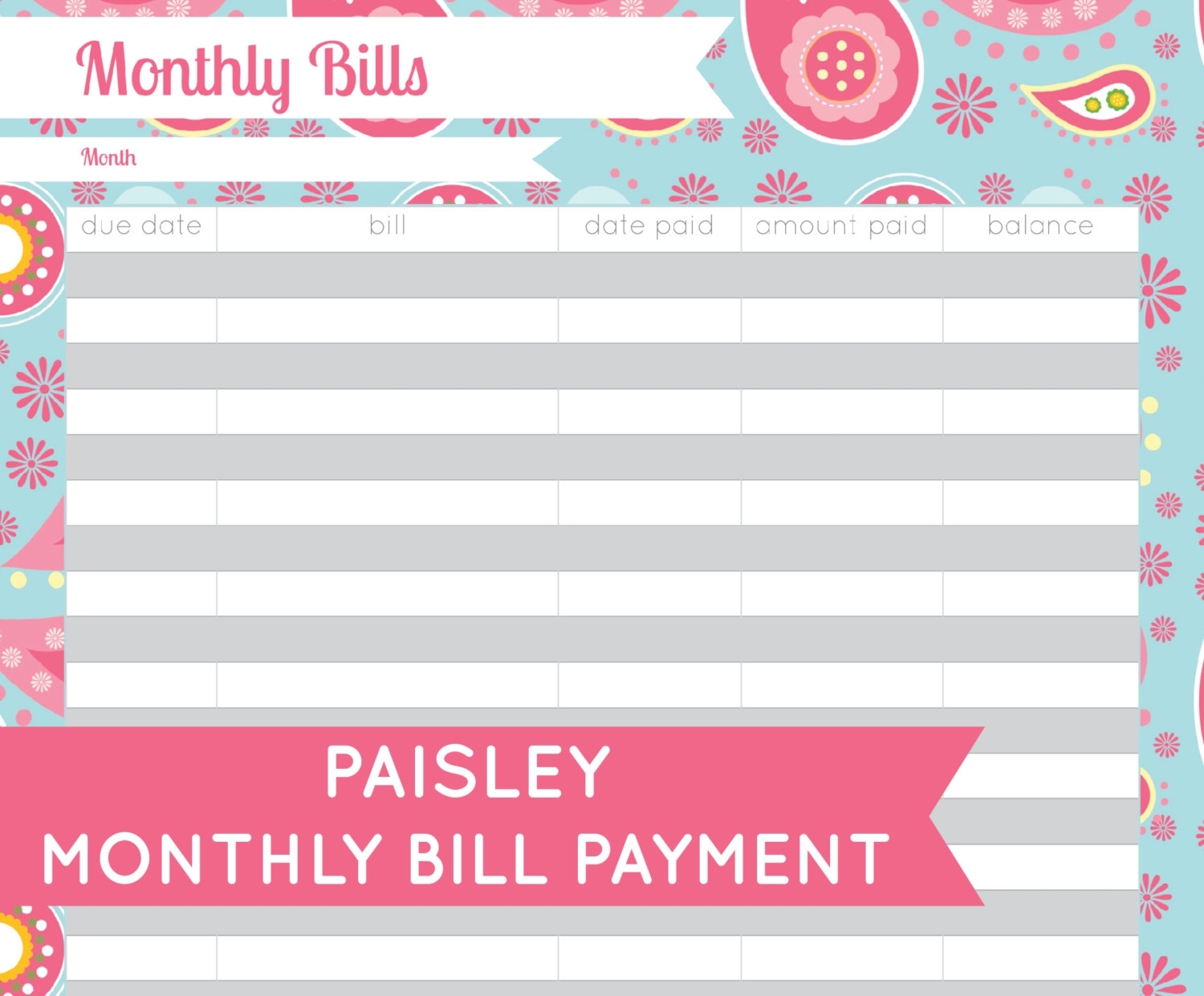 Free Bill Organizer Printable Sheets