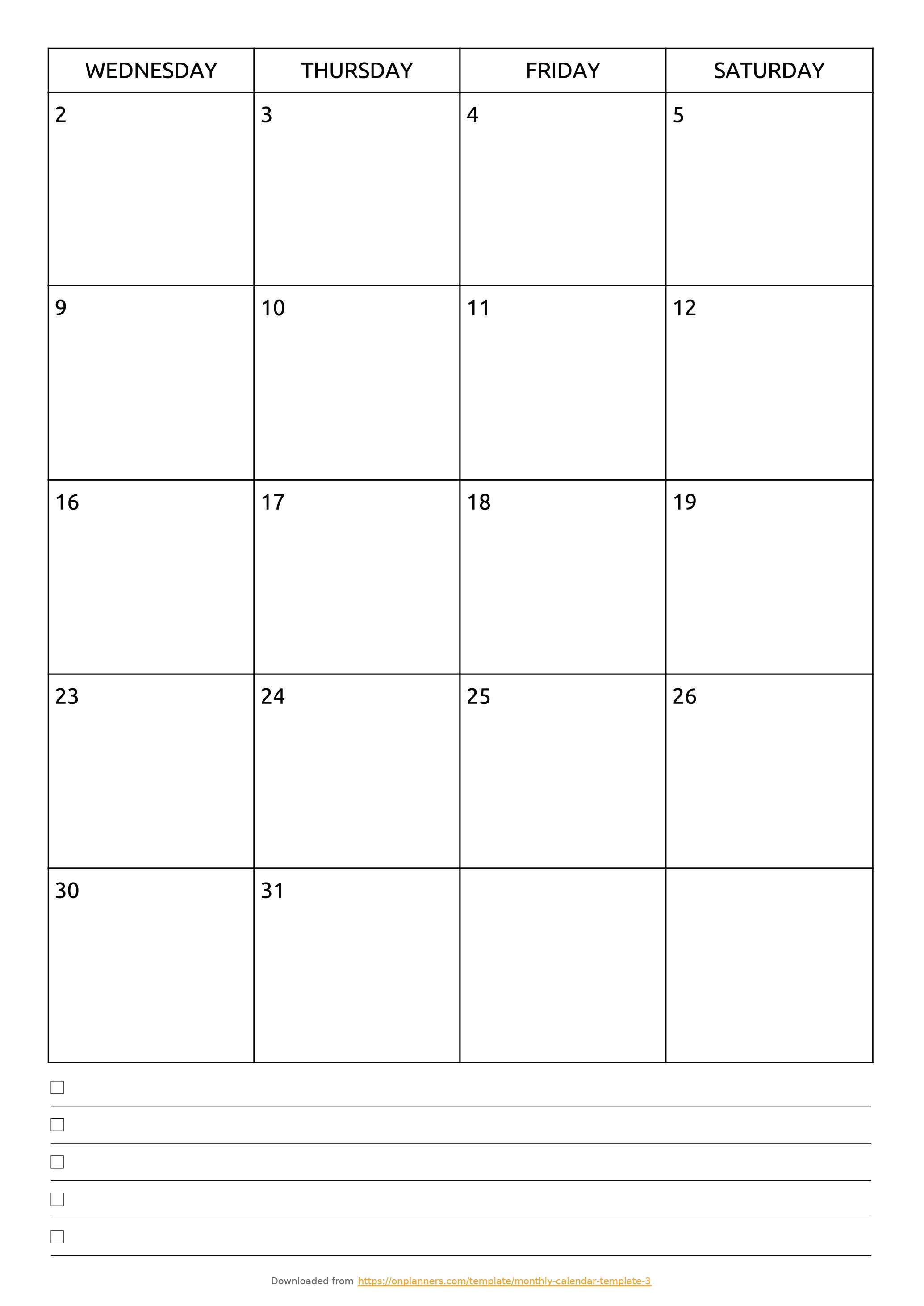 Blank Monthly Calendar With Lines