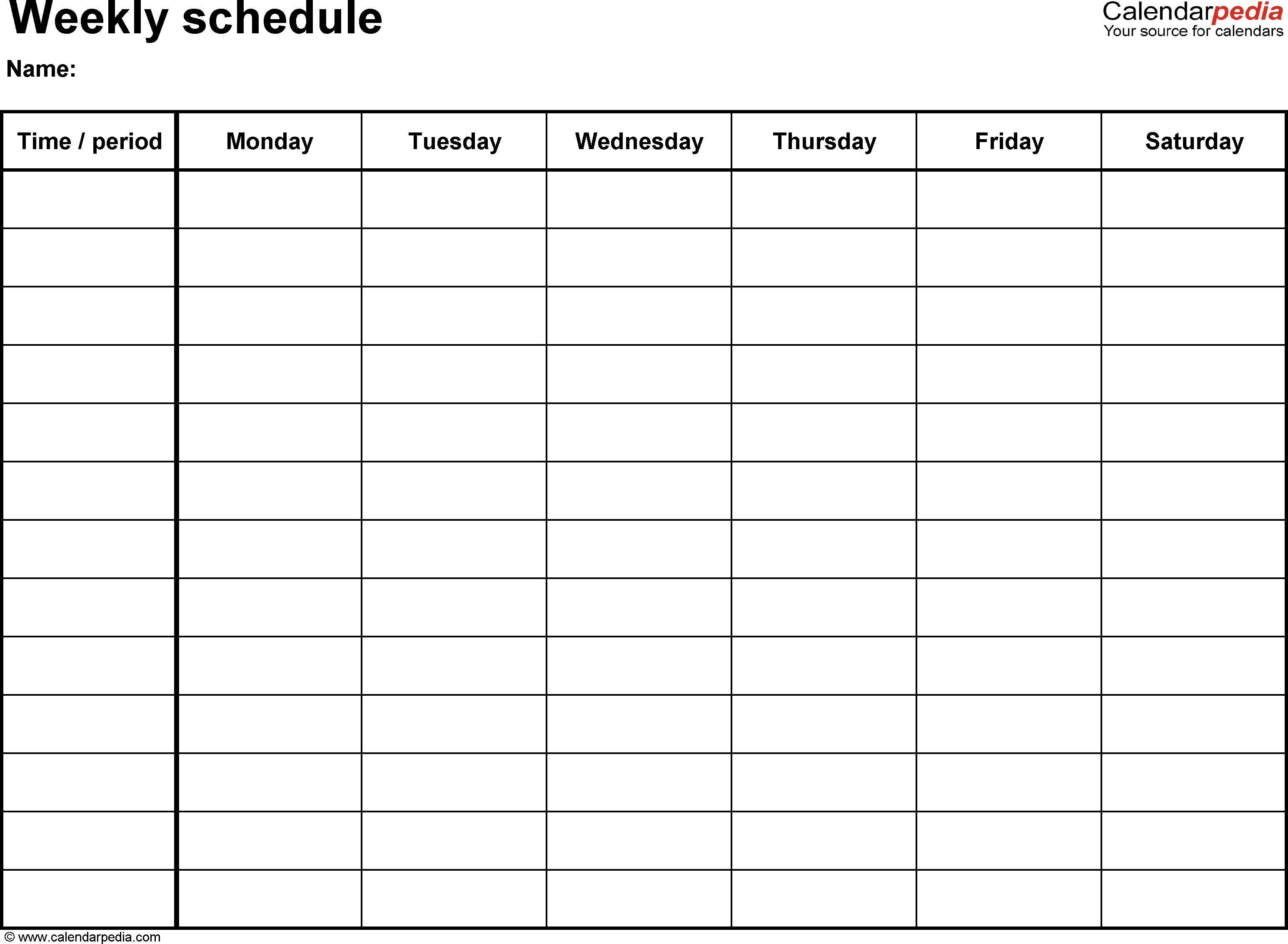 Weekly Calandar Template Starting Monday