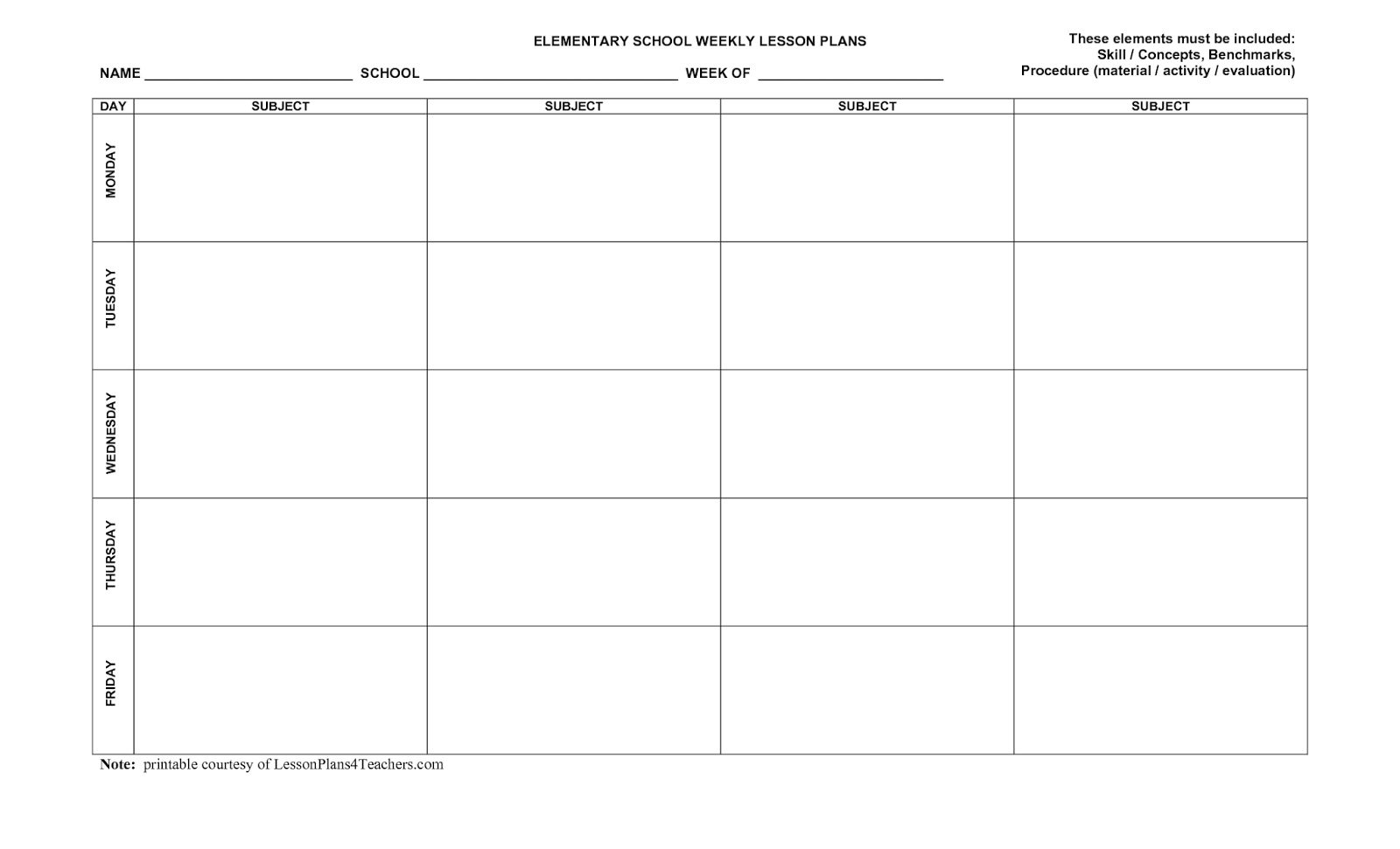 One Year Calendar Lesson Plan Templates