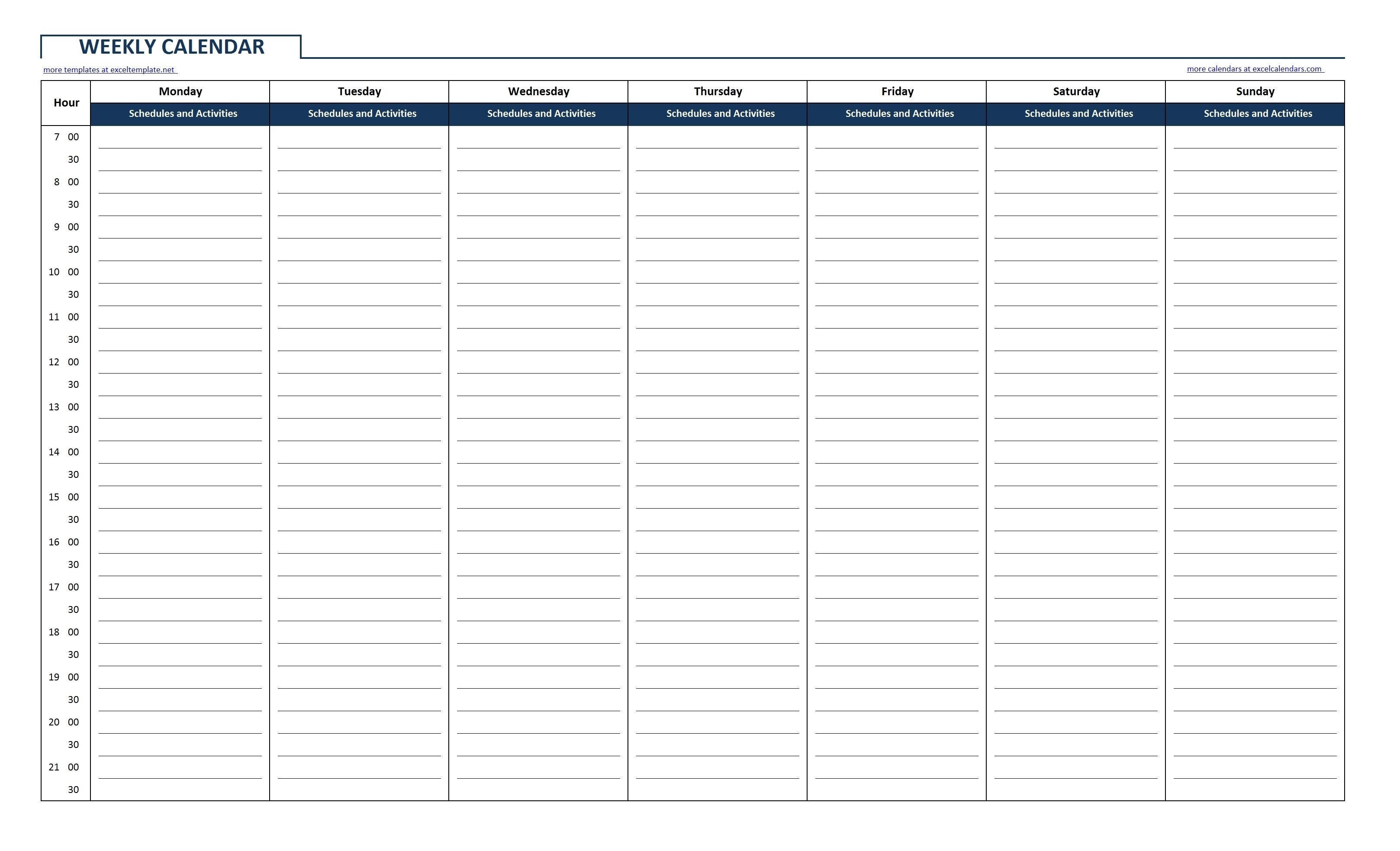 Generic Weekly Calendar With Time Slots Generic Weekly Calendar With Time Slots