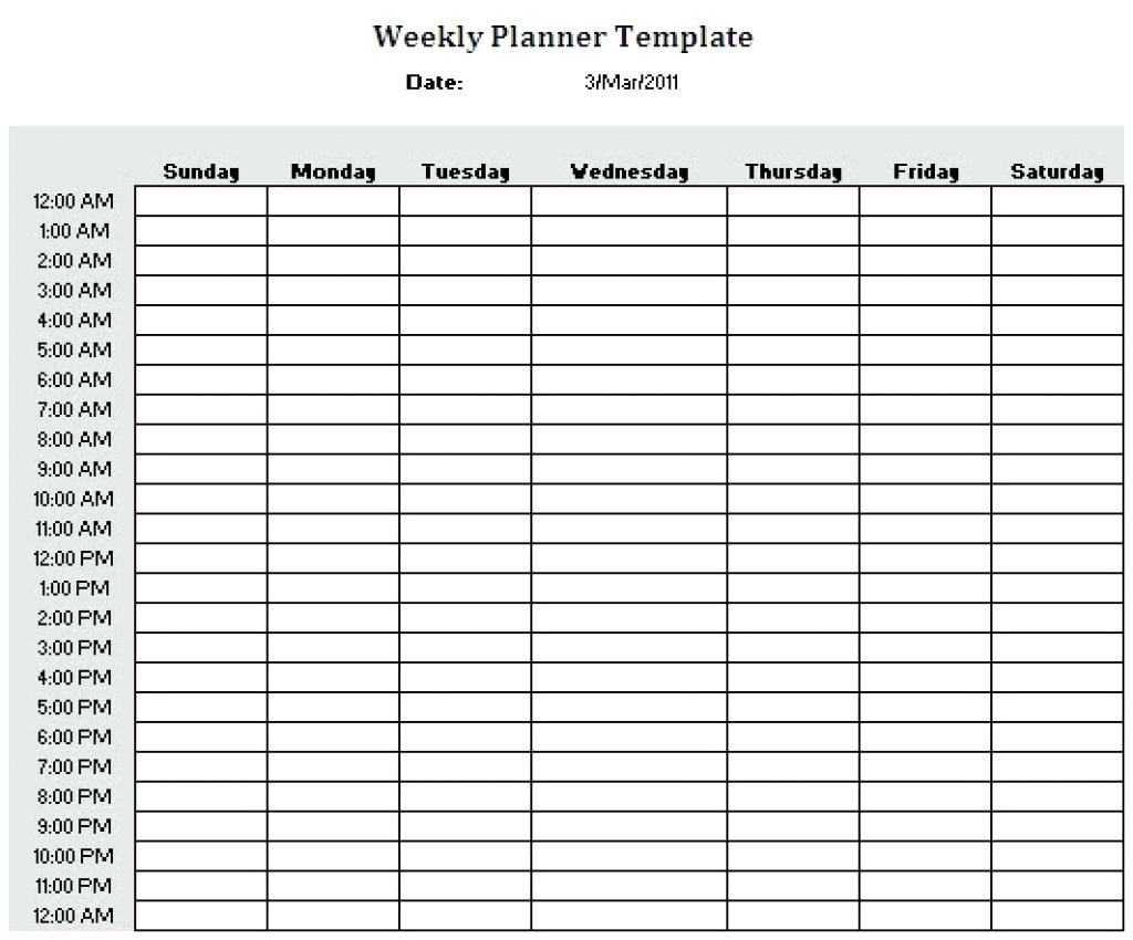 Hourly Weekly Calendar Printable