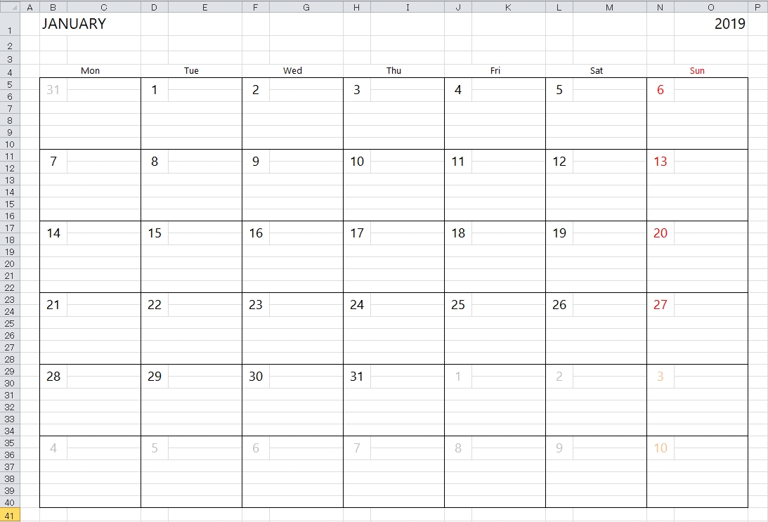 Annual Calendar Planner Excel Spreadsheet