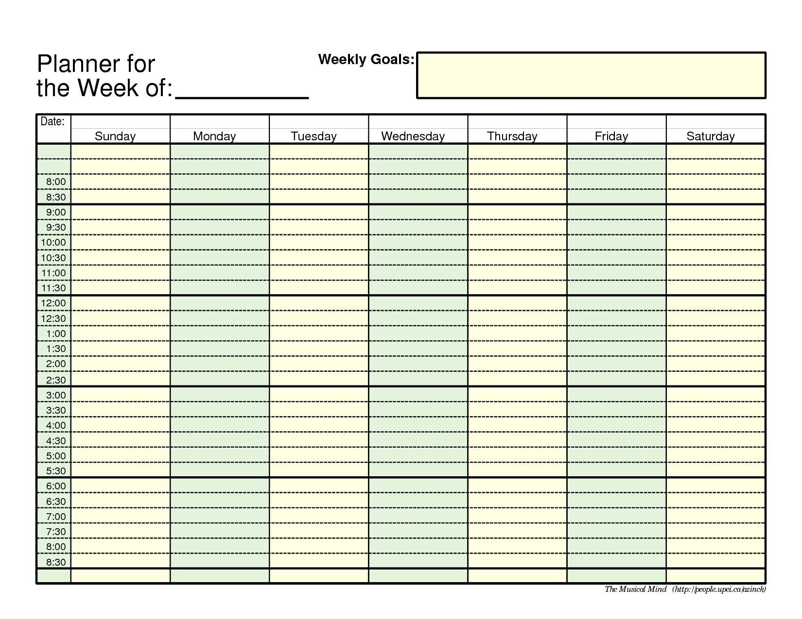 Blank Calendar With Time Slots