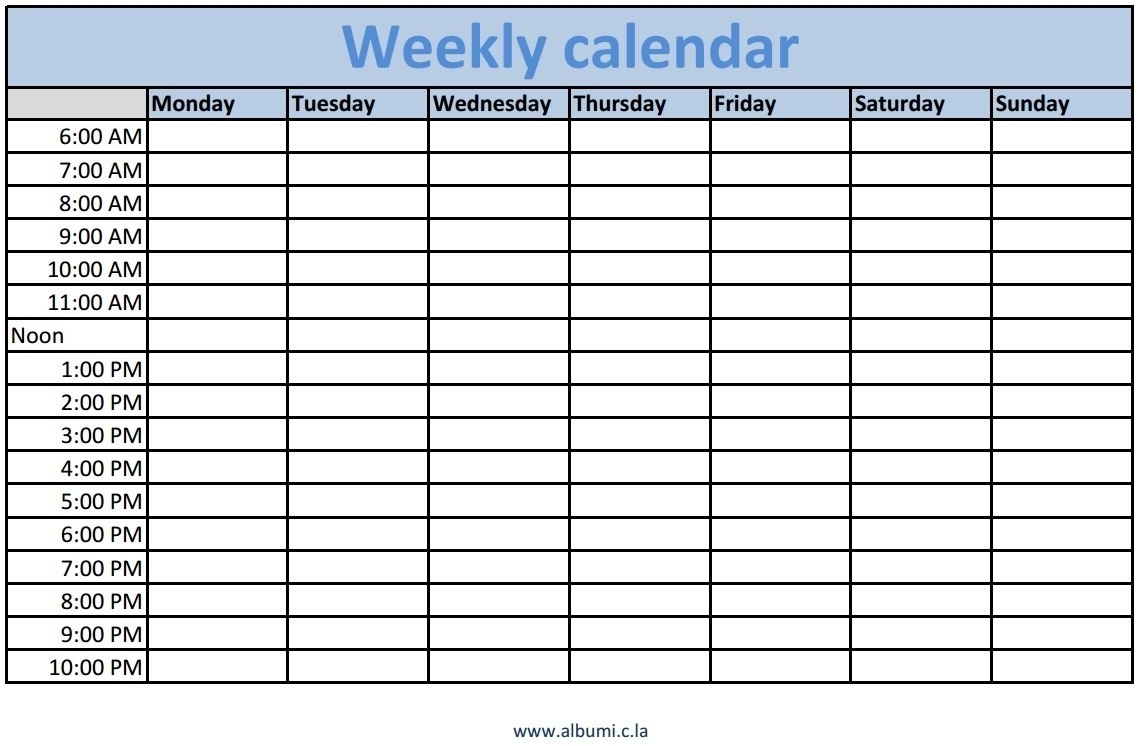Weekly Printable Calendars With Time Slots