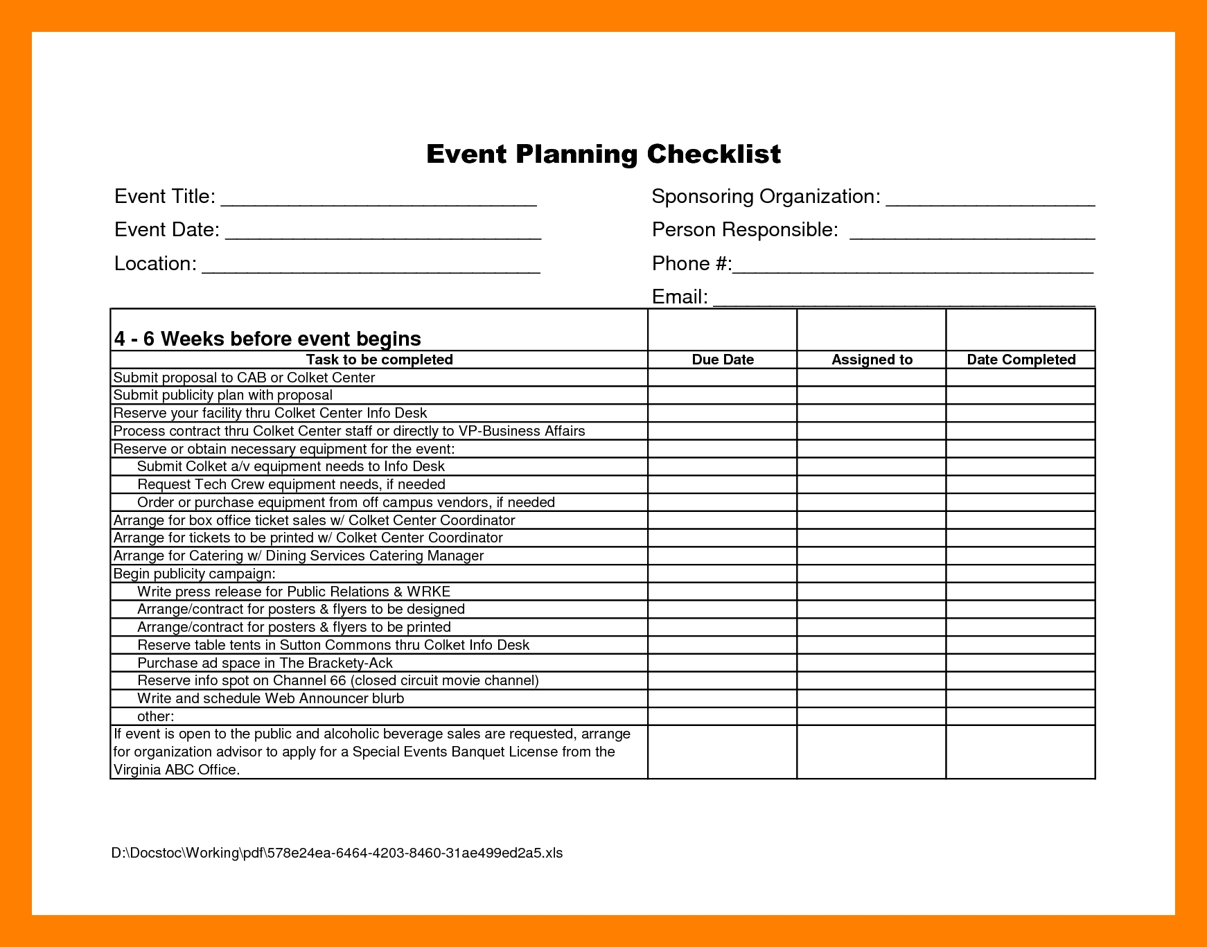 Event Planning Template Excel Free