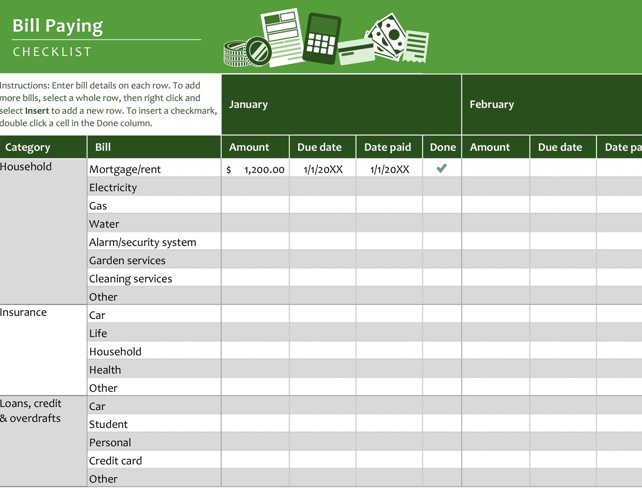 Free Monthly Bill Payment Checklist Editable