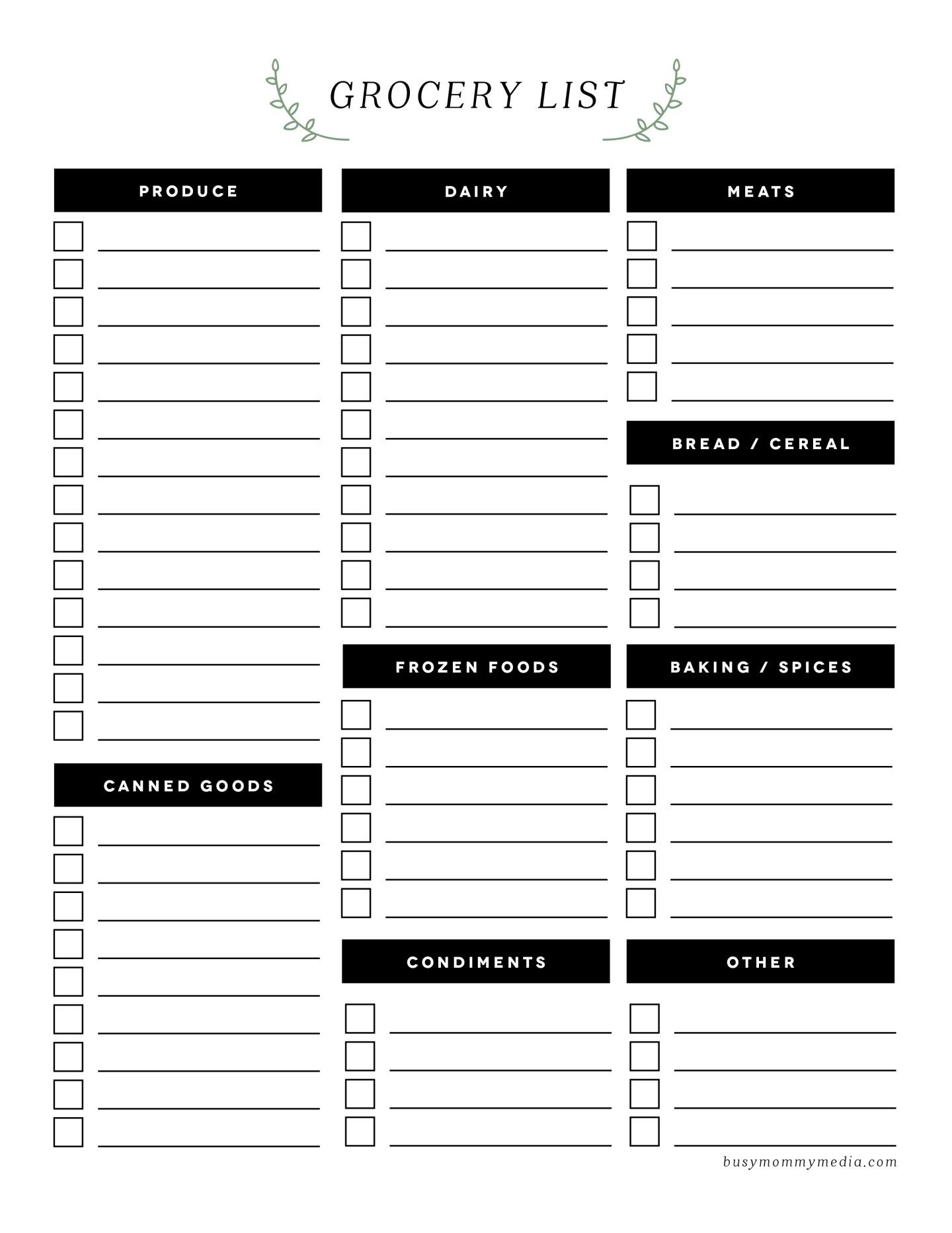 Blank Shopping List Template A4 Editable