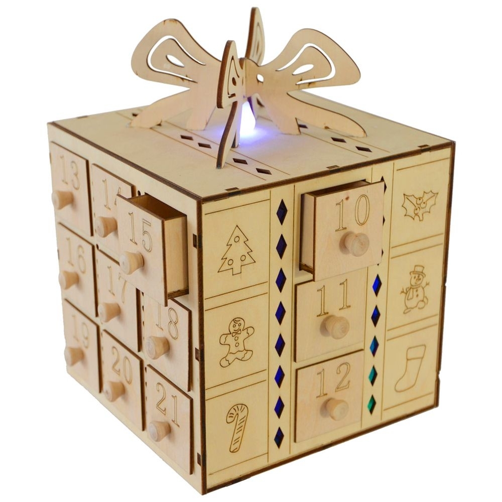 Wooden Advent Calendar With Lights And Boxes