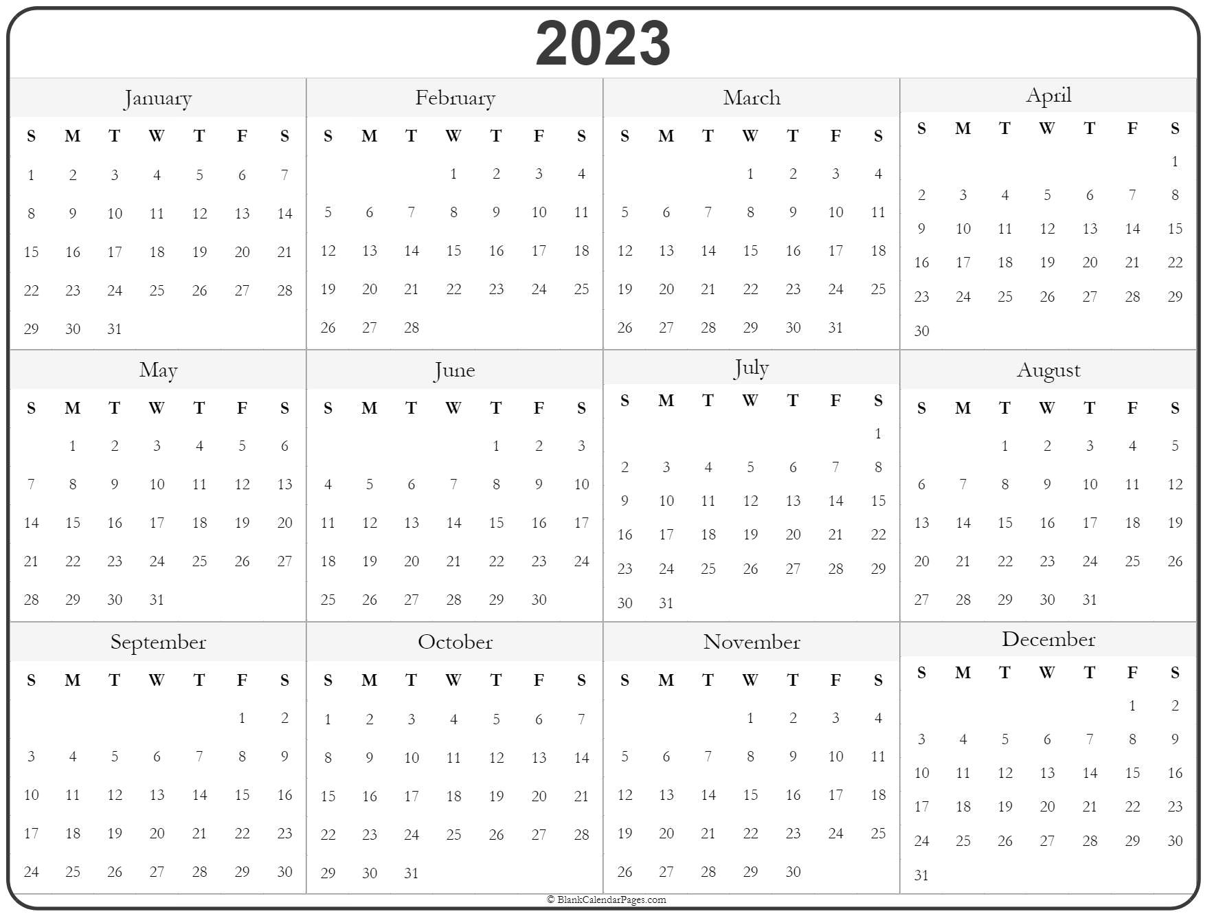 Printable One Page Calendar 2023 Printable World Holiday