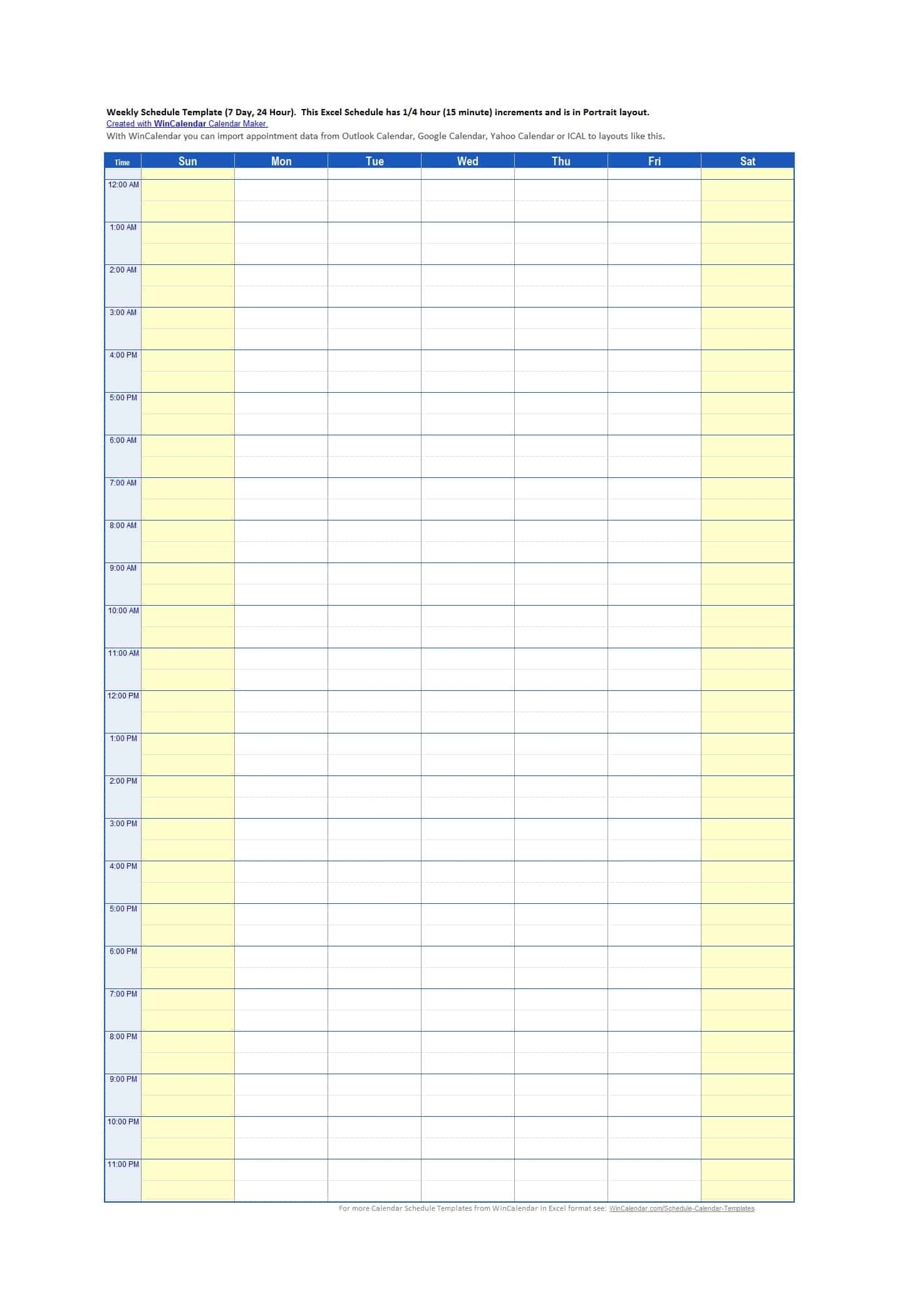 Printable Weekly Calendar With 15 Minute Time Slots Weekly Planners 