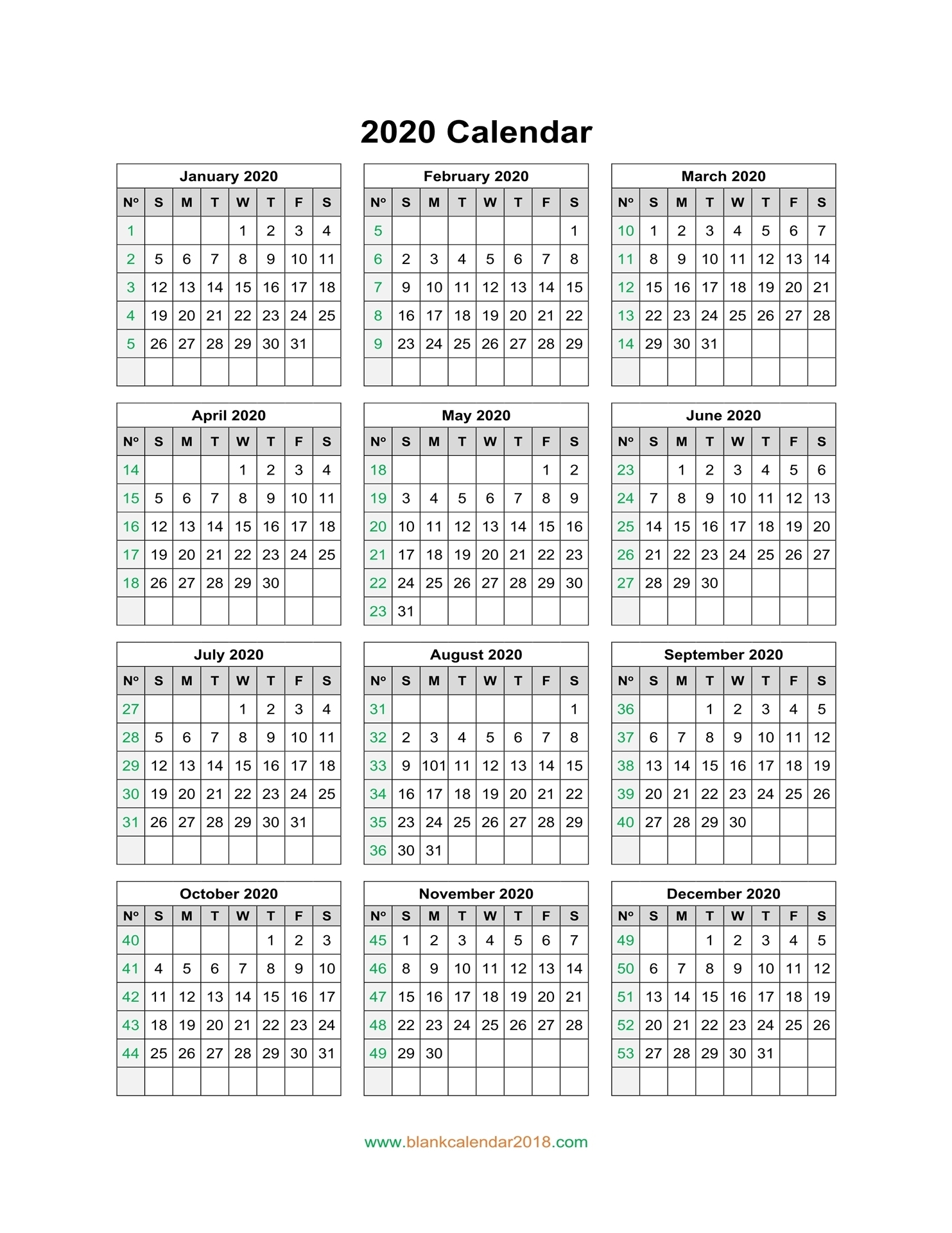 2020 Free Year Printable Calendars Without Downloading