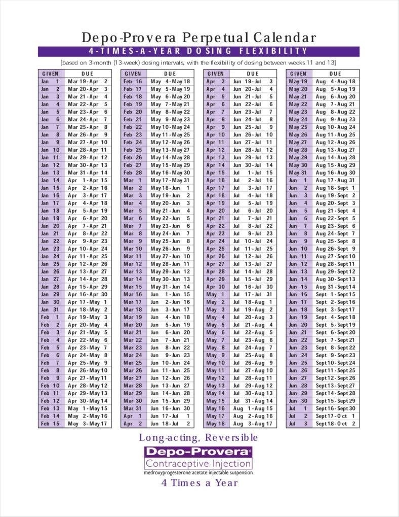 One Year Depo Shot Schedule Chart