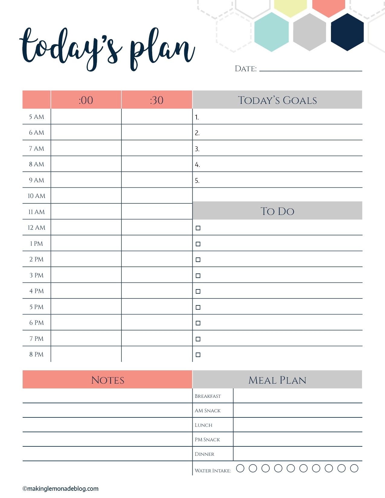 Printable Half Hour Day Planner