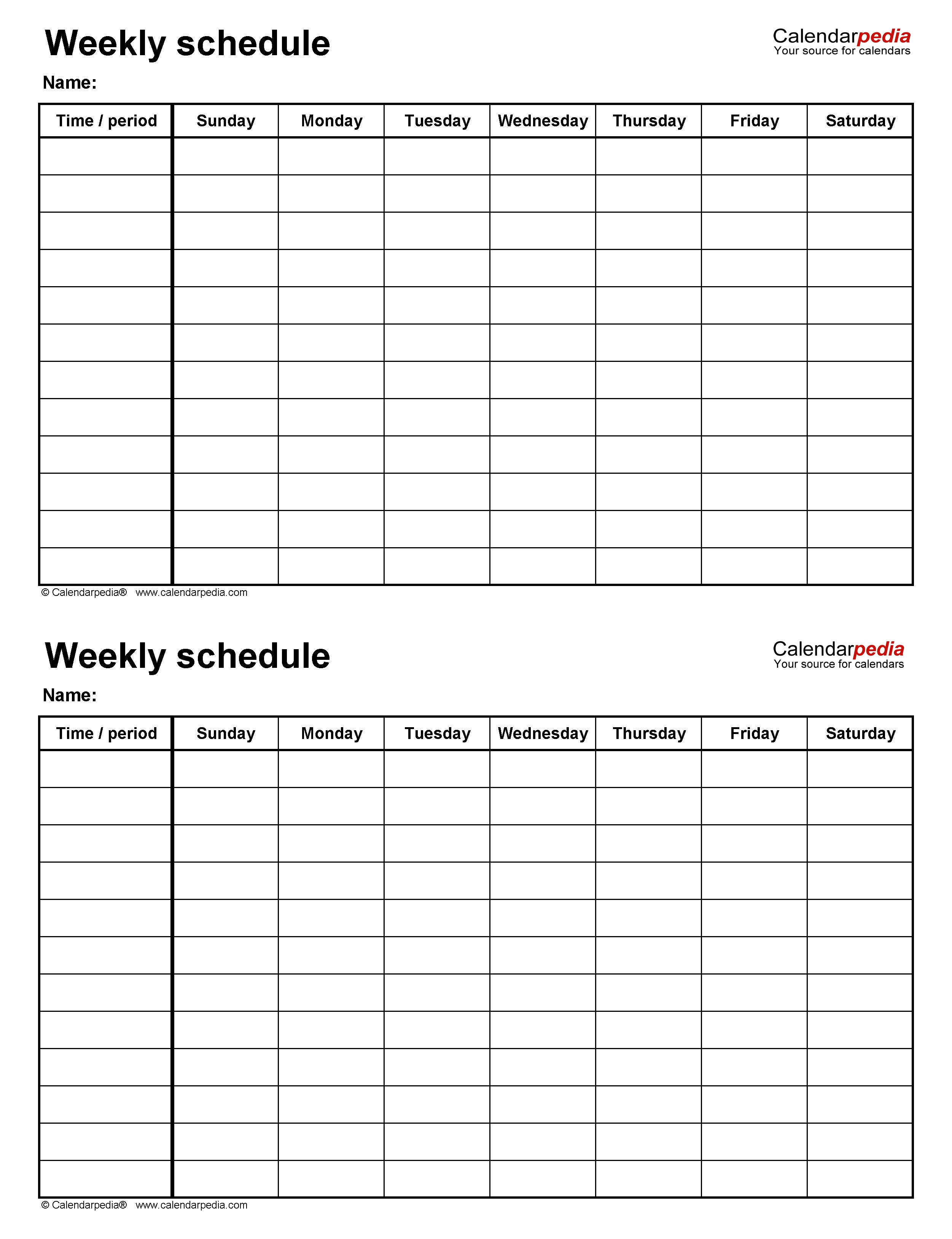 Monday Through Friday Appointment Calendar
