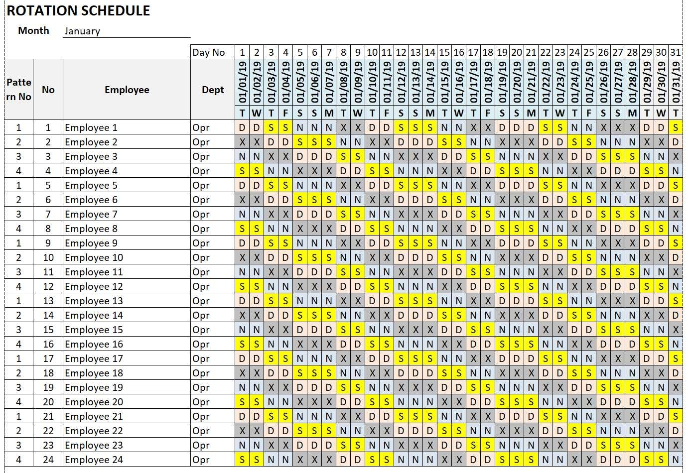 Pitman 12 Hour Schedule Template