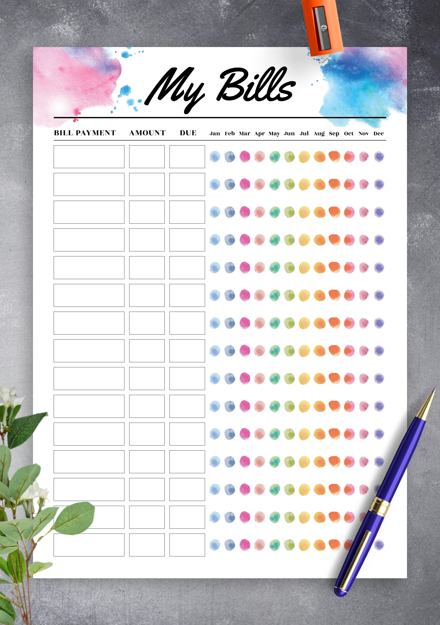 Monthly Bills Due List Printable Pdf
