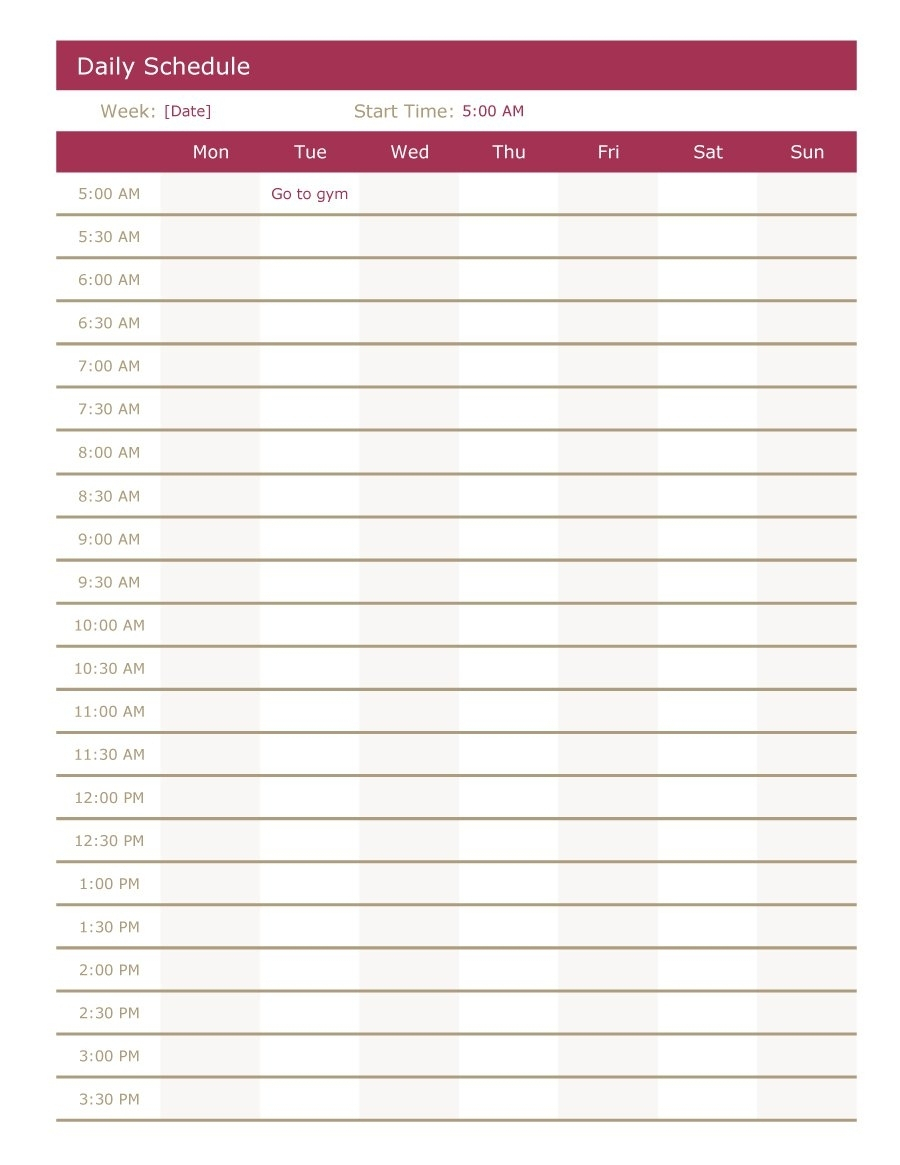 Calendar Online Editable Daily Time